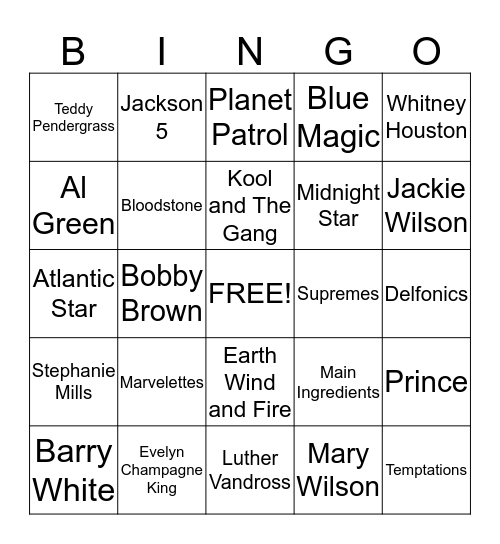 Ultimate R and B Bingo Card