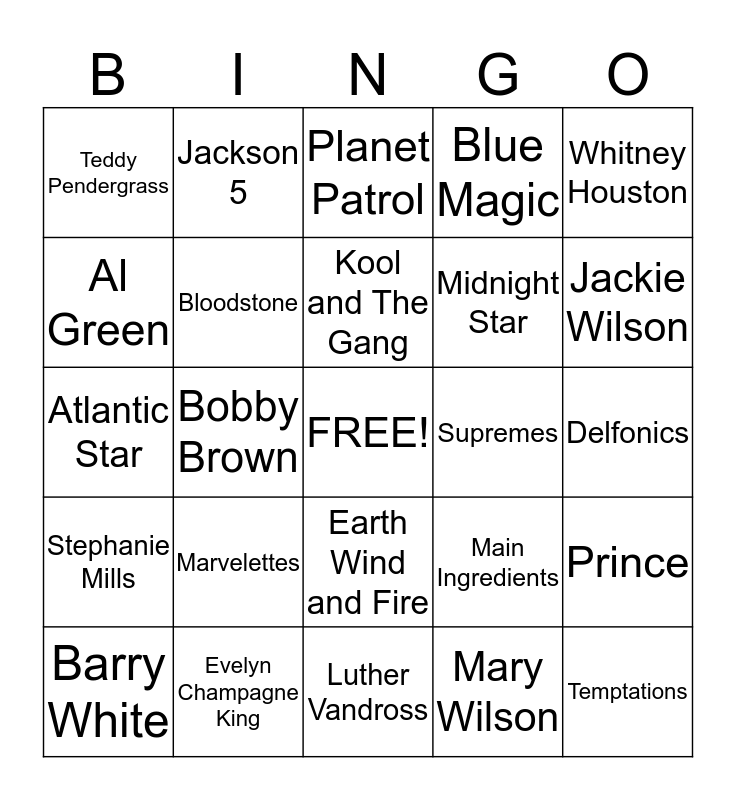 Ultimate R and B Bingo Card