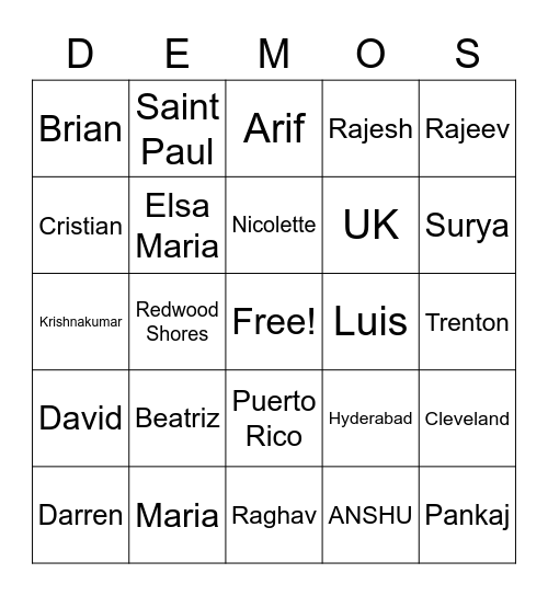 Demo Service Bingo! Bingo Card