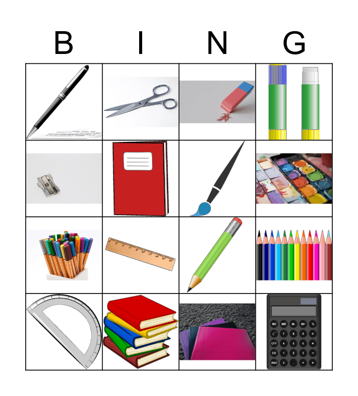 Schulsachen Bingo Card