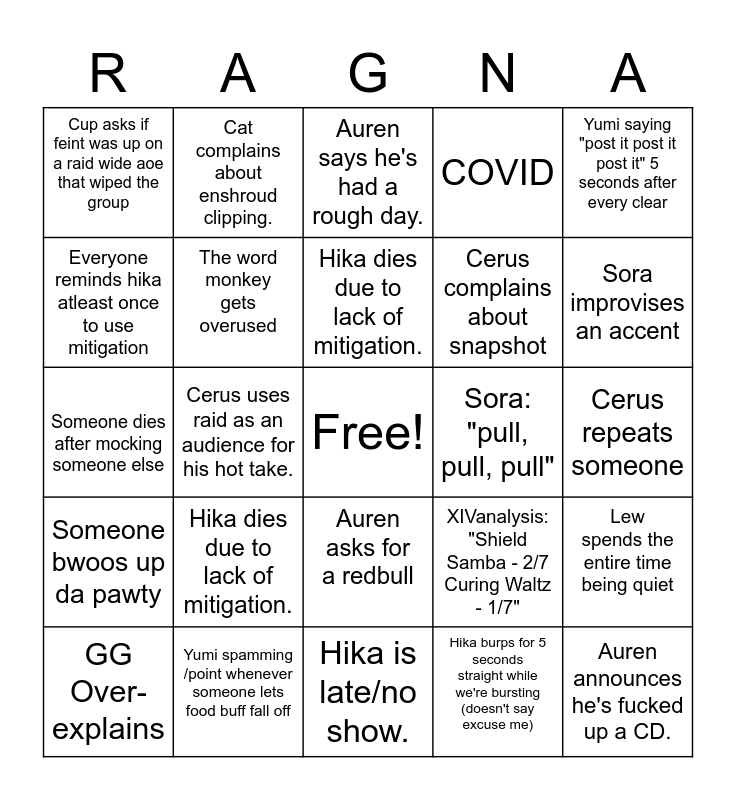 Ragna Static Bingo Card