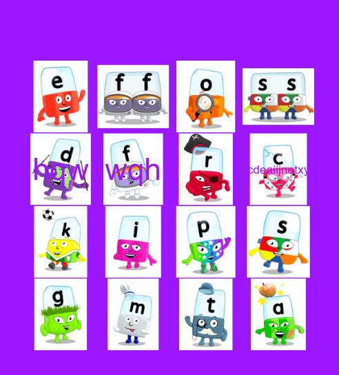 Alphablocks Phase 2 Bingo Card
