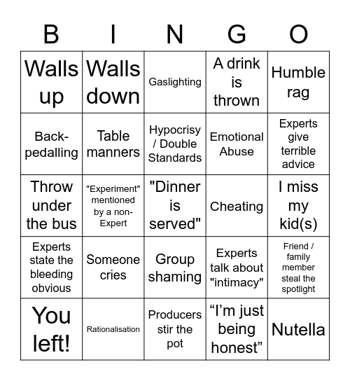 MAFS Bingo Card