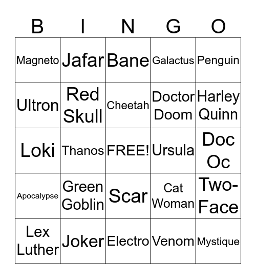 Villain Bingo Card