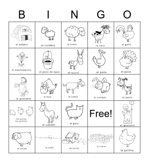 Lotería: animales de la granja Bingo Card