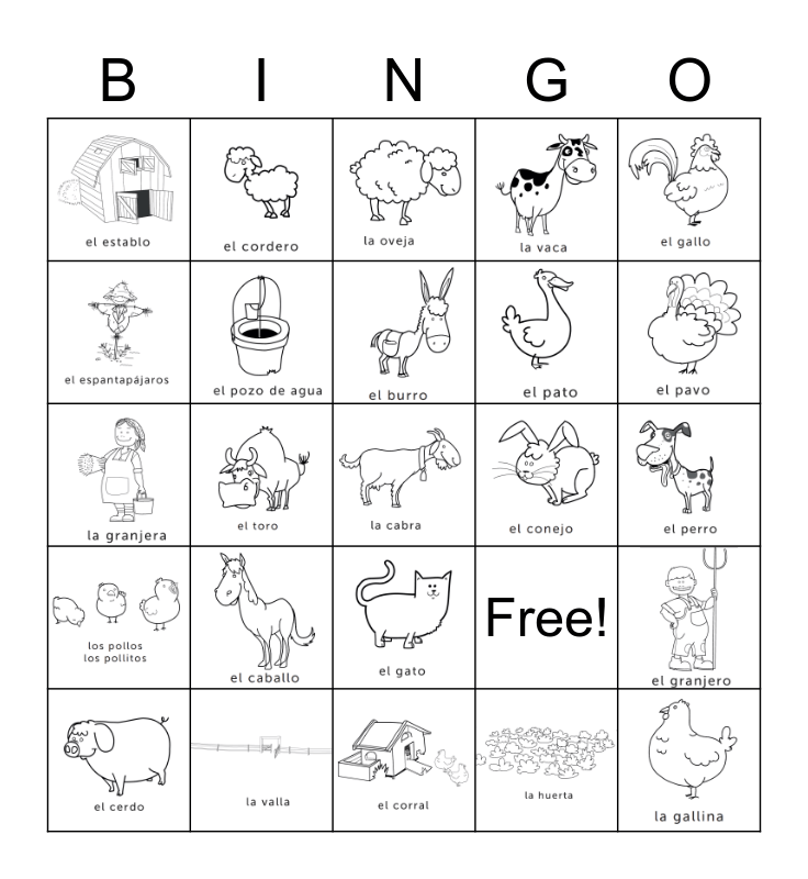 Lotería: animales de la granja Bingo Card