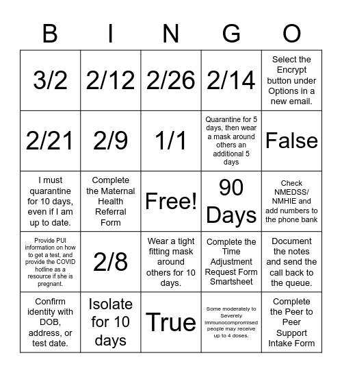 KC Bingo Card
