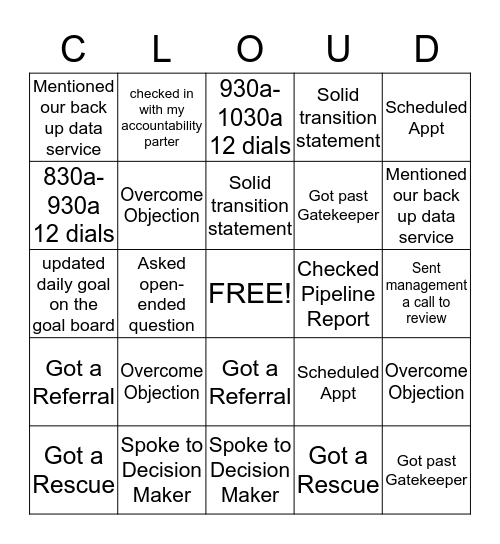 Cloud Bingo Card