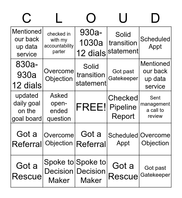 Cloud Bingo Card