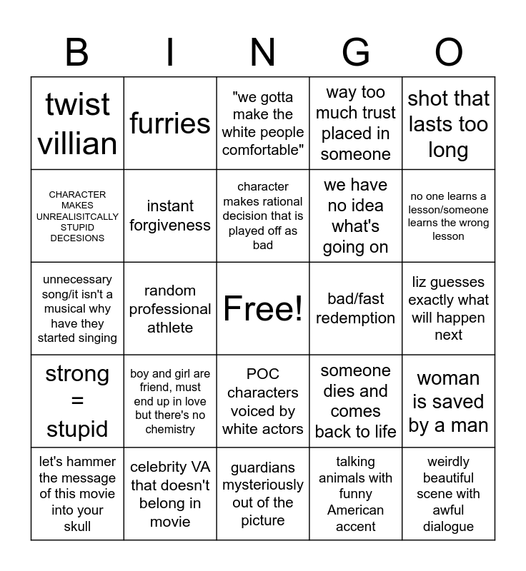 bad movie bingo Card