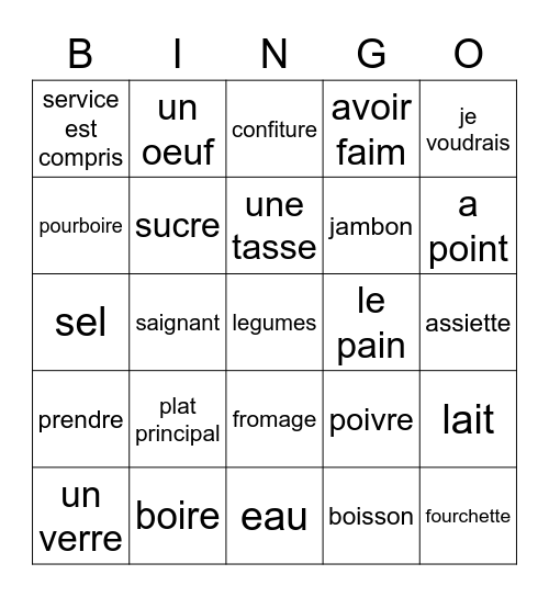 D'accord 1 4B au cafe Bingo Card