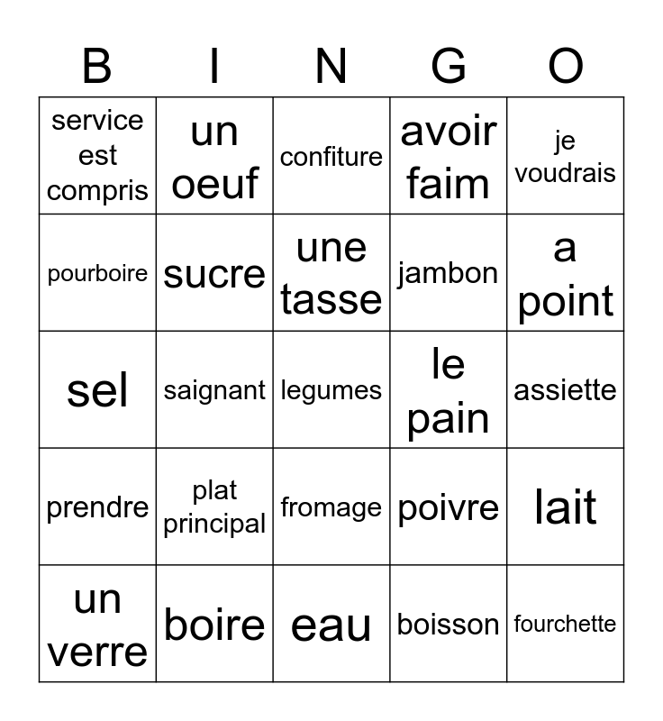 D'accord 1 4B au cafe Bingo Card