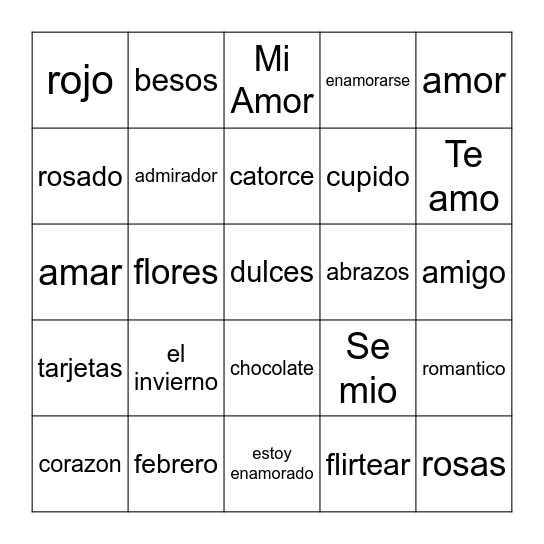 El Dia de San Valentin Bingo Card