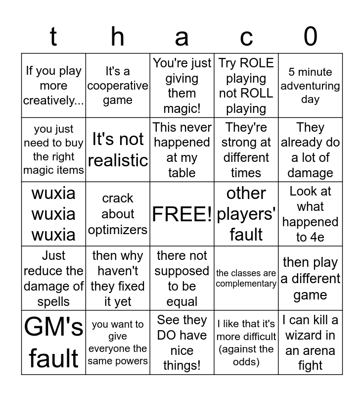 Caster vs Martial debate scorecard Bingo Card