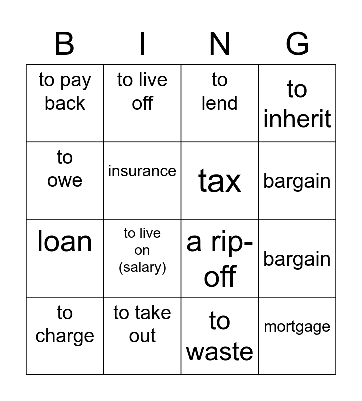 Money Bingo Bingo Card