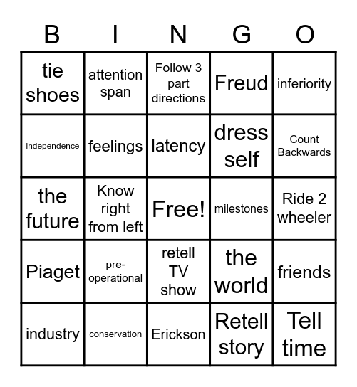 Child Development Bingo Card