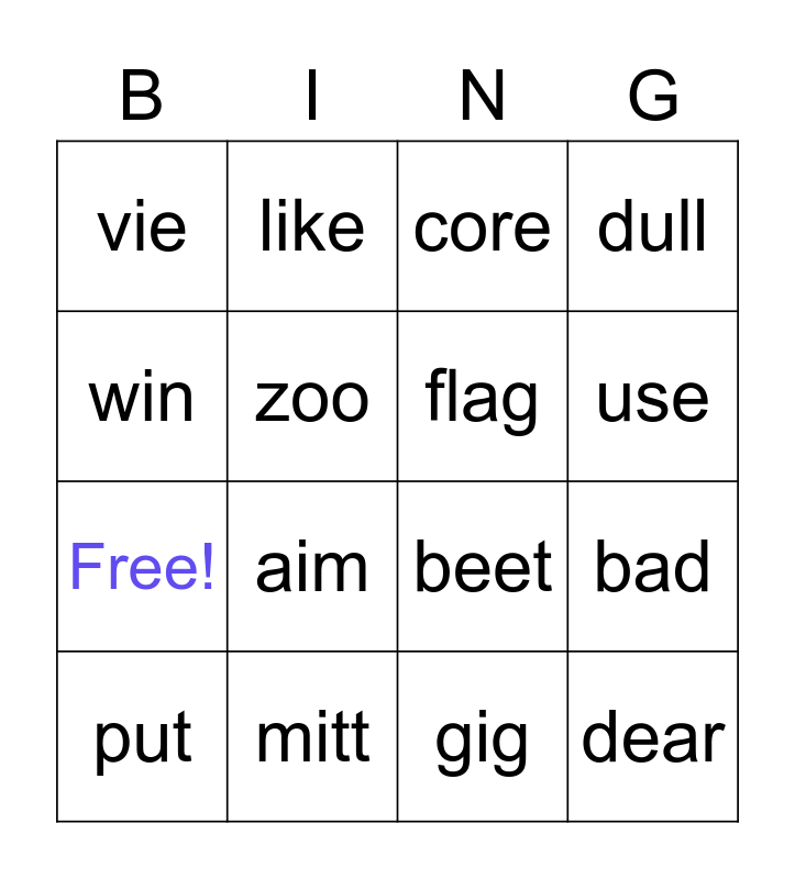 Fingerspelled Words Bingo Card