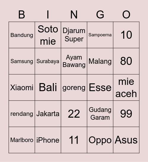 bingonya aca Bingo Card