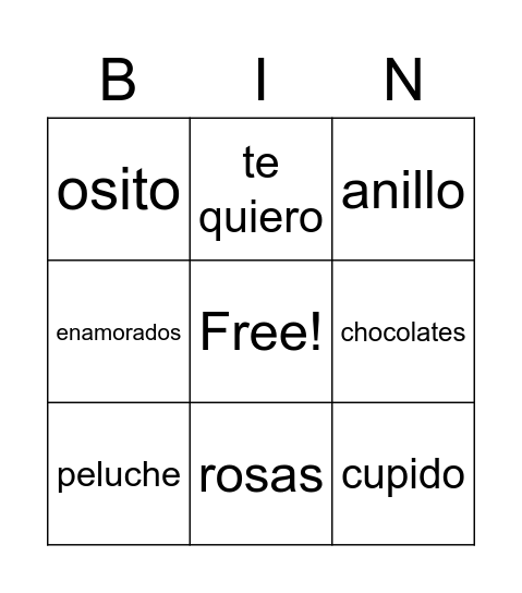 San Valentin Bingo Card