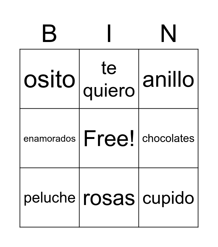 San Valentin Bingo Card