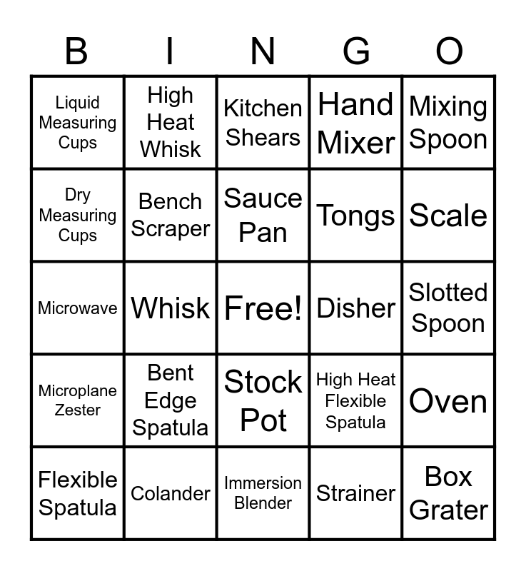 Kitchen Equipment & Tools Bingo Card