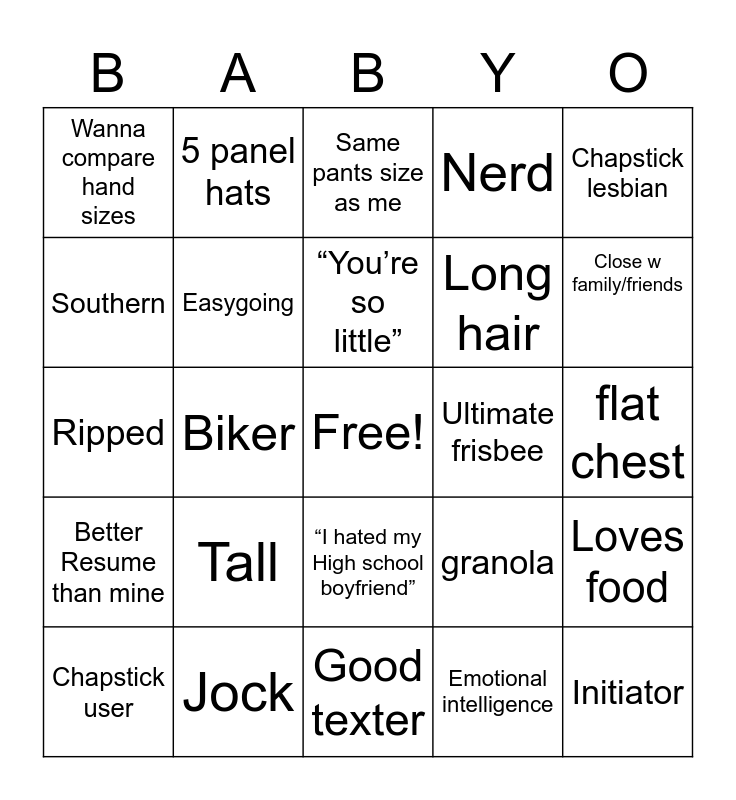 RU My Type Bingo Card