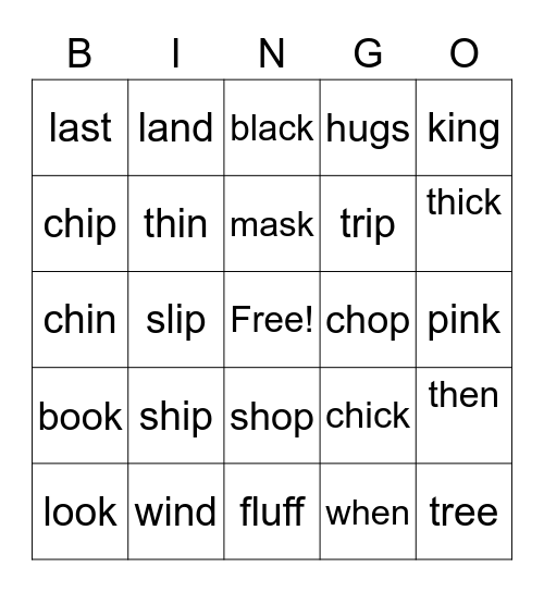Kindergarten Bingo Card