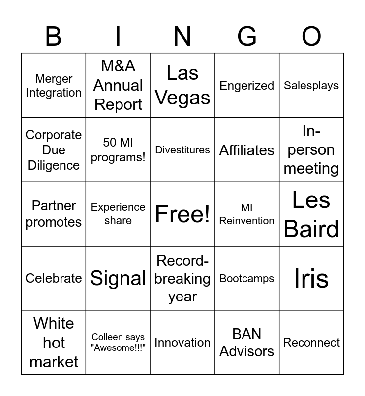 M&A BINGO Card