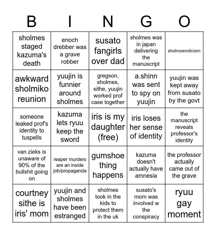 all of tgaa2 unhinged predictions Bingo Card
