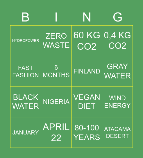 ECO BINGO Card