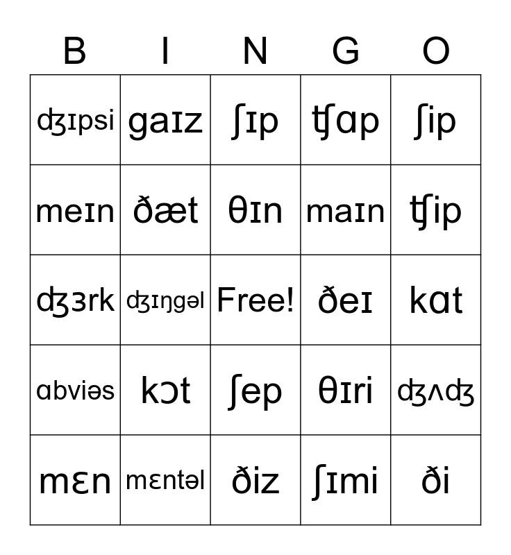 IPA (easy) American English Phonetics Bingo Card