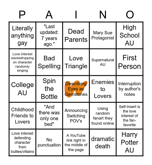 Fanfiction Bingo Card