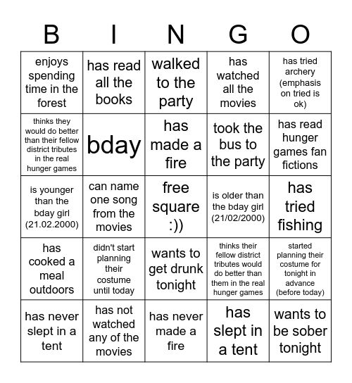 H U N G E R G A M E S Bingo Card