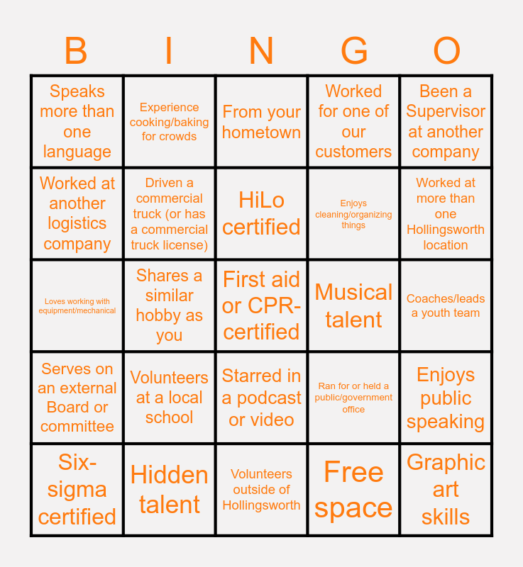 Hollingsworth Employee Bingo Card