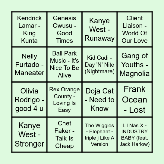 Prince Bingo - Round #2 Bingo Card