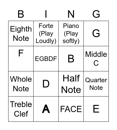 Music Theory Bingo Card