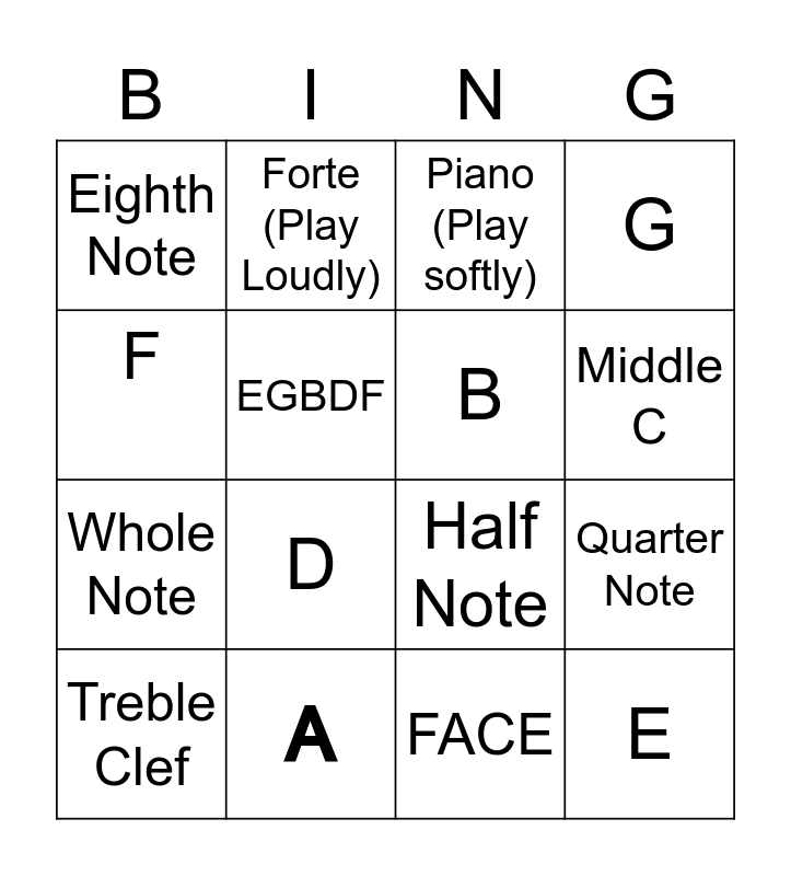 Music Theory Bingo Card