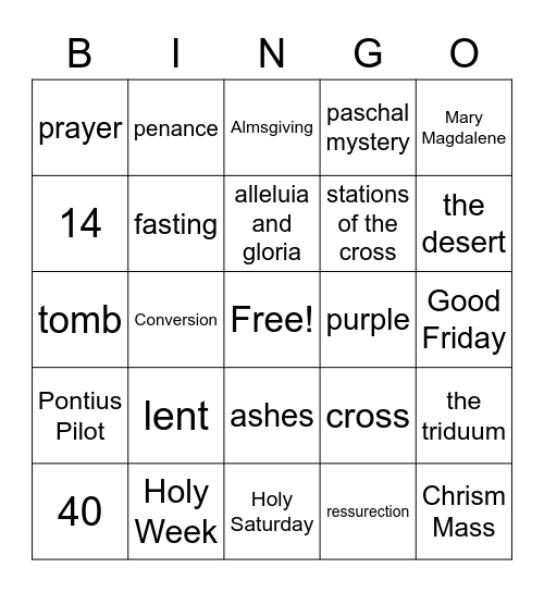 Lenten Bingo! Bingo Card
