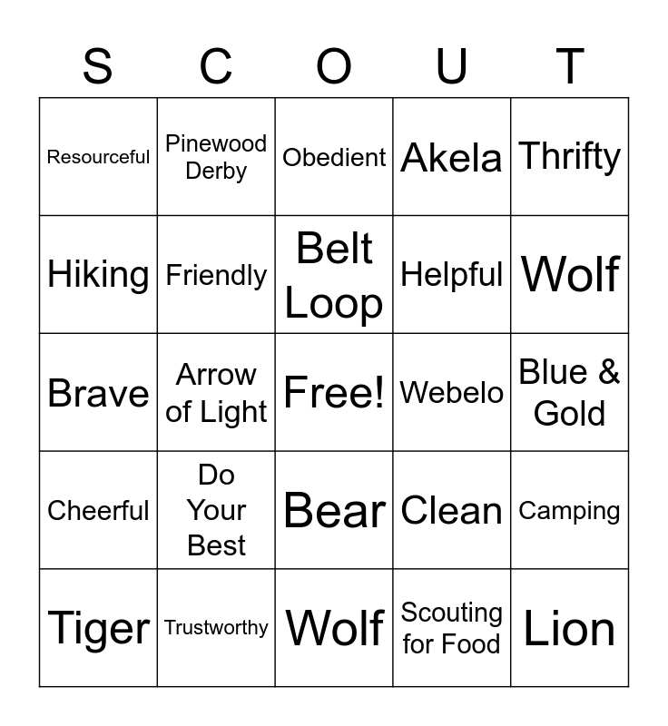 Cub Scouts Bingo! Bingo Card