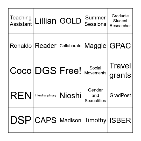 Sociology Bingo Card