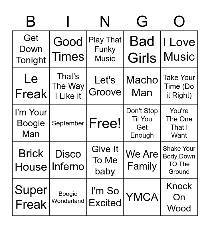 Disco Bingo Card