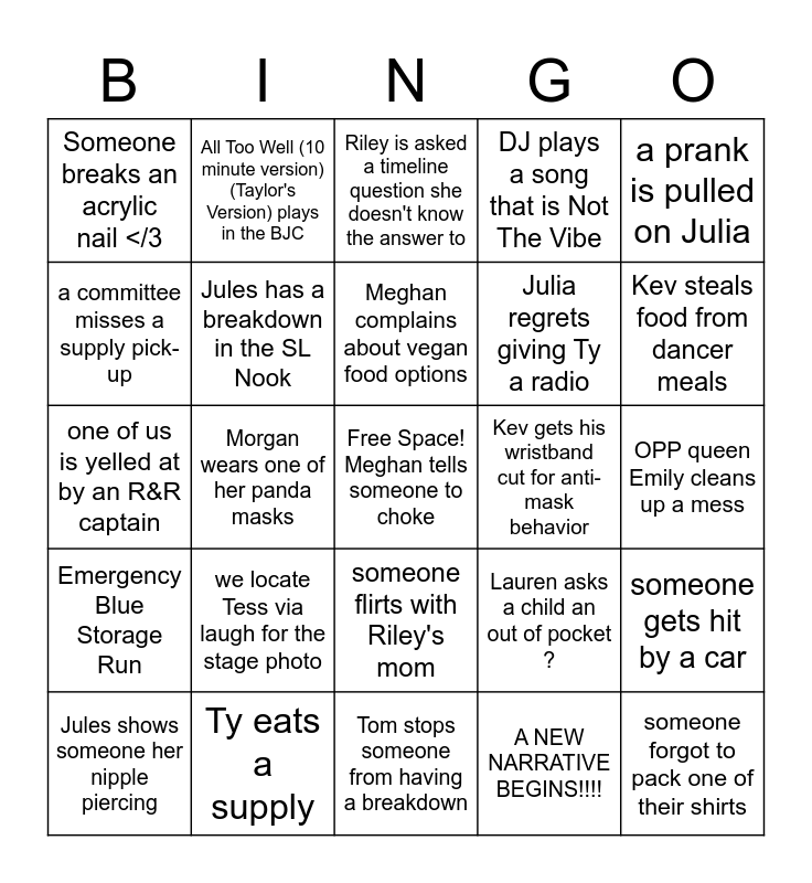 SL Bingo Card