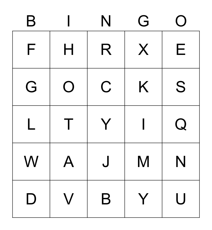 アルファベットビンゴ Bingo Card