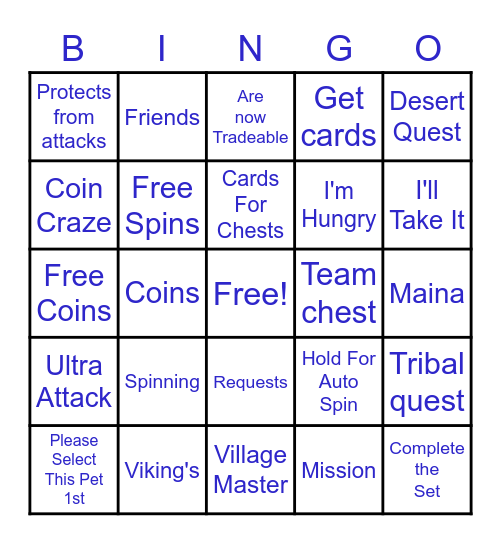 Coin Master Bingo Card