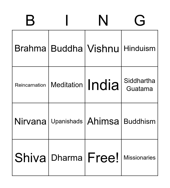Hinduism and Buddhism Bingo Card