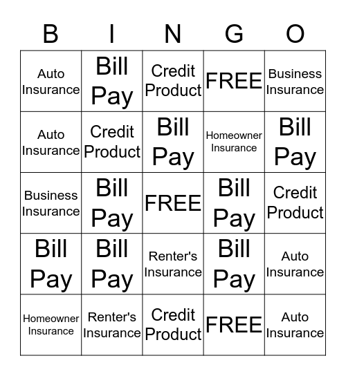 "Cross-Sell" Bingo Card