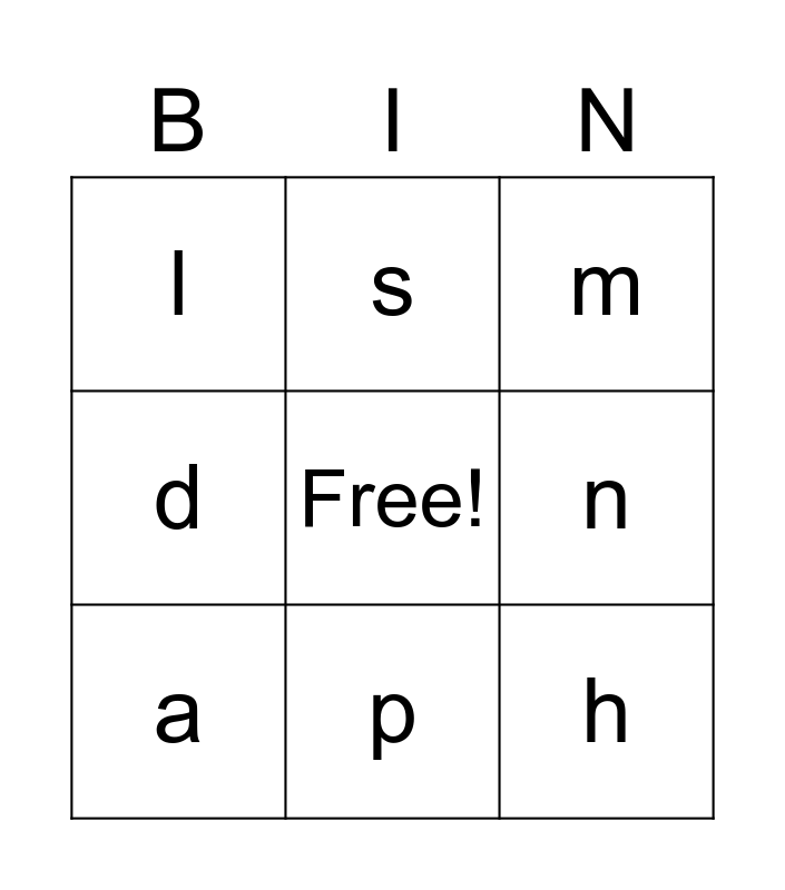Letter ID Bingo Card Letter ID Bingo Card