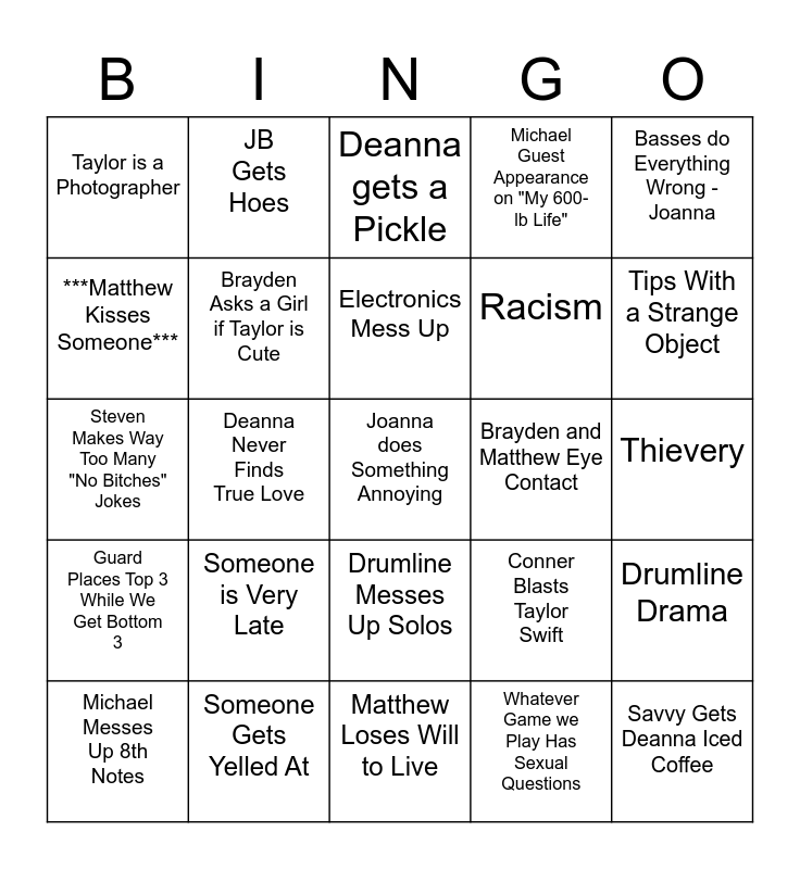 Competition Bingo Card