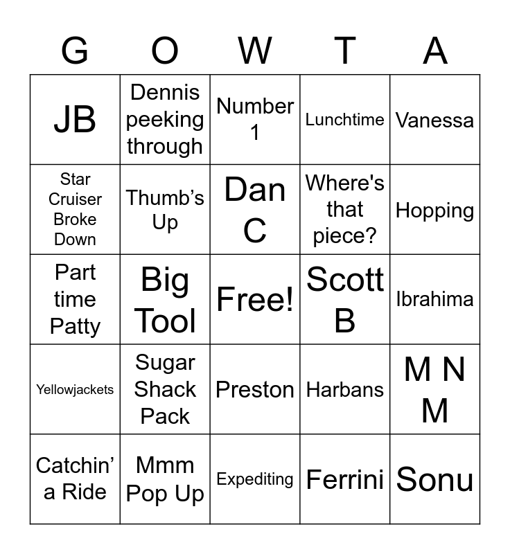 Bingo Board 1 Bingo Card