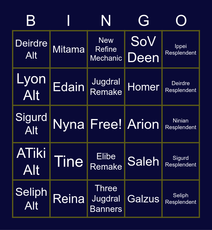 FEH 2022 Bingo Card